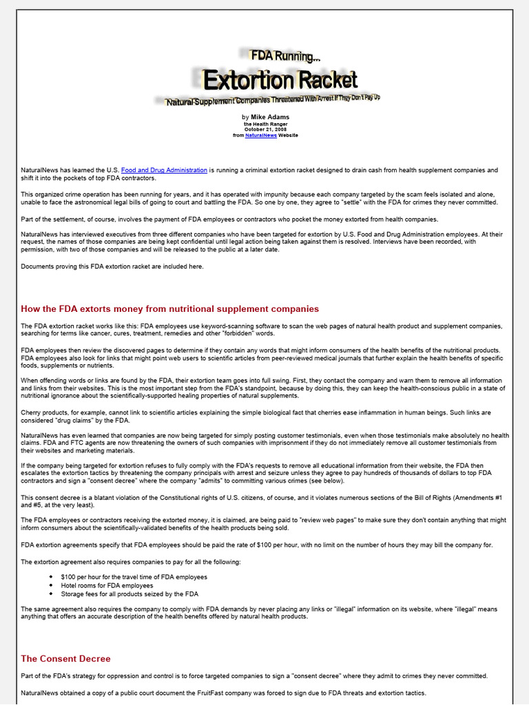 Fda Running Extortion Racket - Natural Supplement Companies Threatened ...