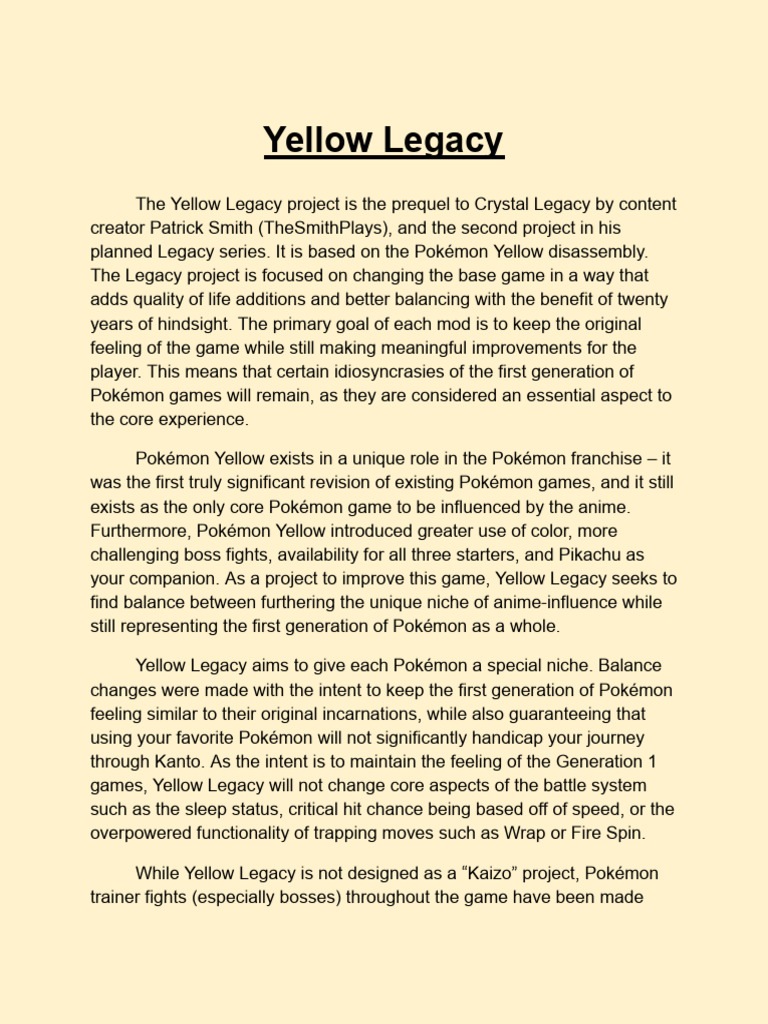 Yellow Legacy by TSP | PDF | Pokémon