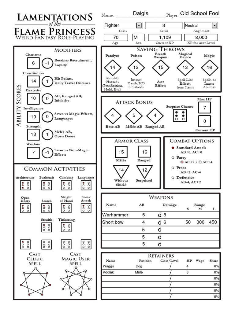 LotFP FF Character Sheet | PDF | Role Playing Games
