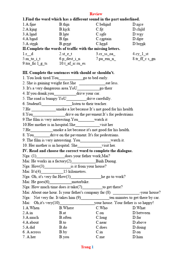 De KT Tieng Anh 7 Global Unit 7 | PDF | Traffic | Transport Infrastructure