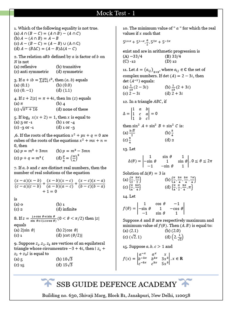 Mock Test 1 Pdf Mean Variance