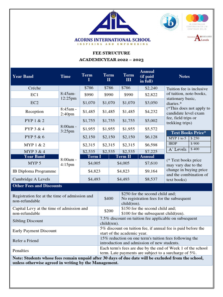 Fee Structure AIS 2022 23 PDF PDF Fee Cheque