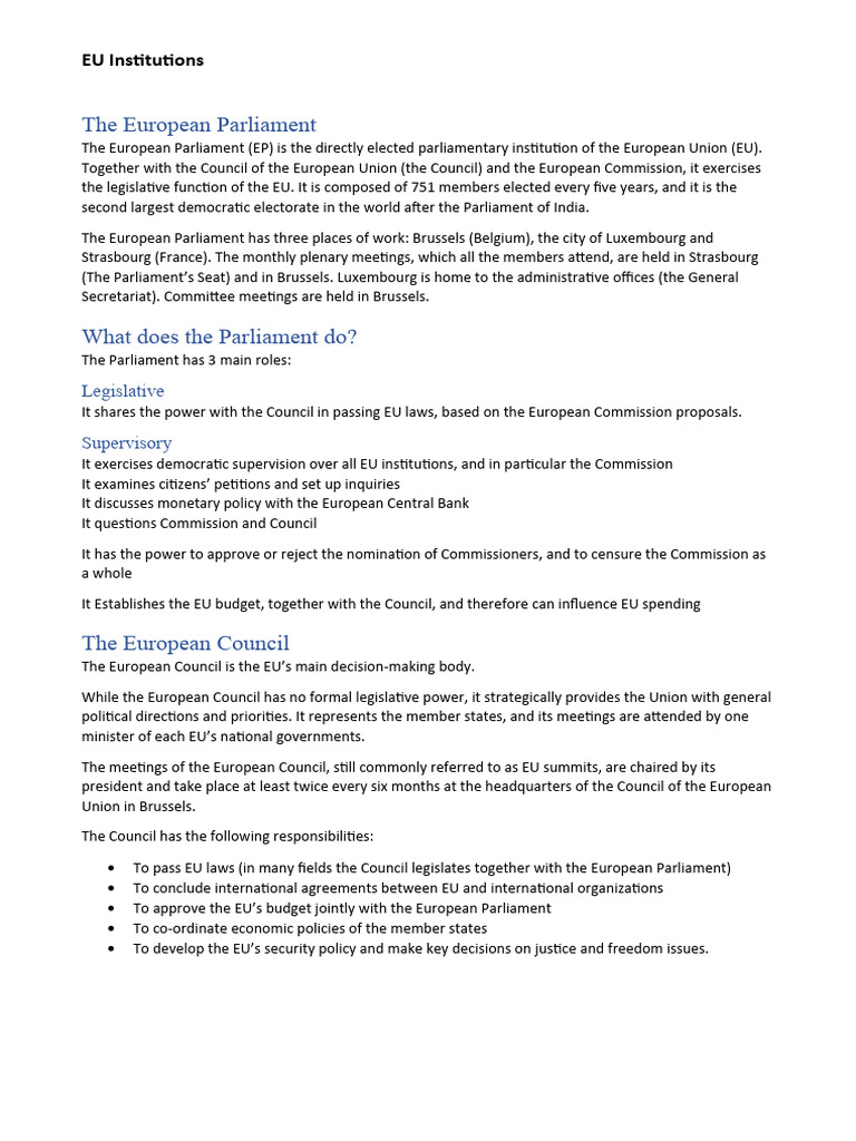 EU Institutions | PDF | European Union | European Commission