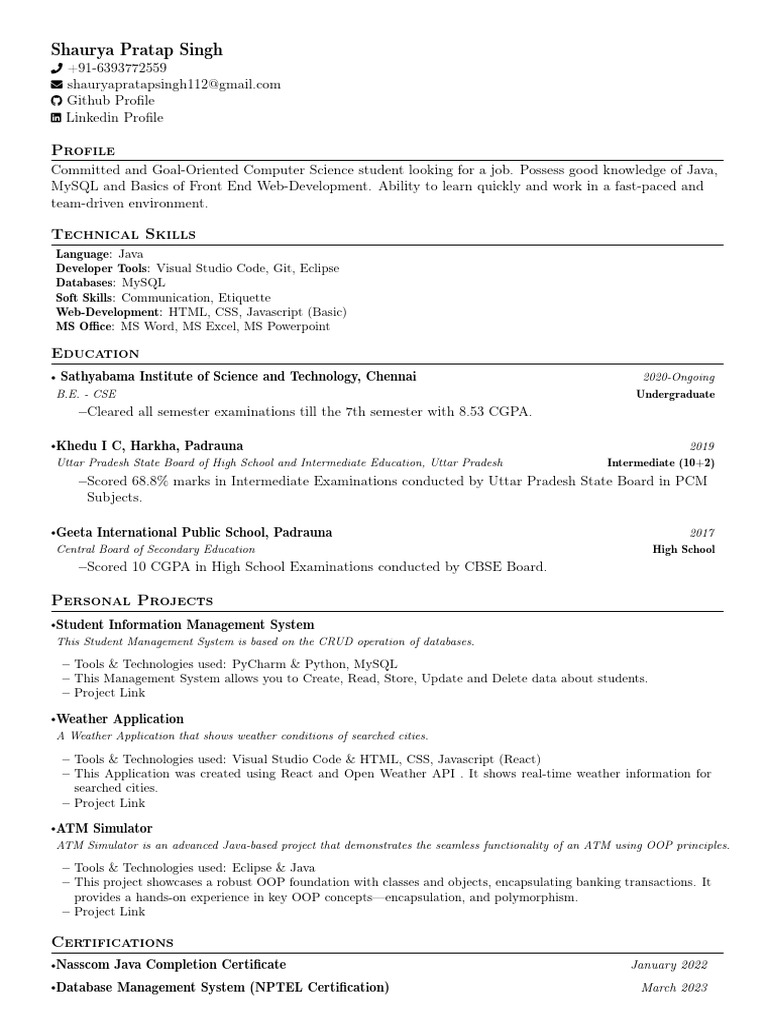 ShauryaPratapSingh Resume | PDF | Object Oriented Programming | Web ...