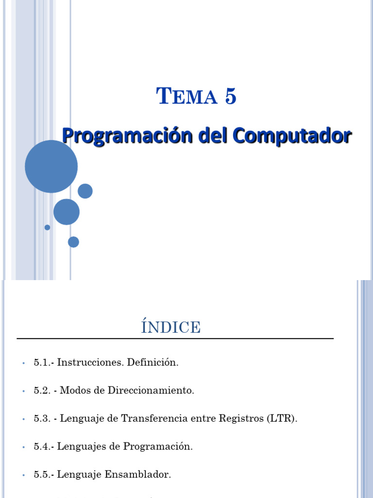 Tema5. Programación Del Computador | PDF | Lenguaje ensamblador | Lenguaje de programación