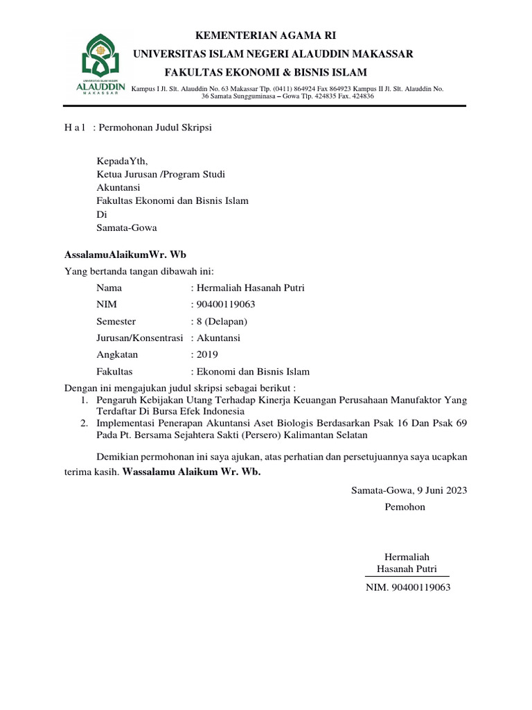 Format Pengajuan Judul Skripsi | PDF