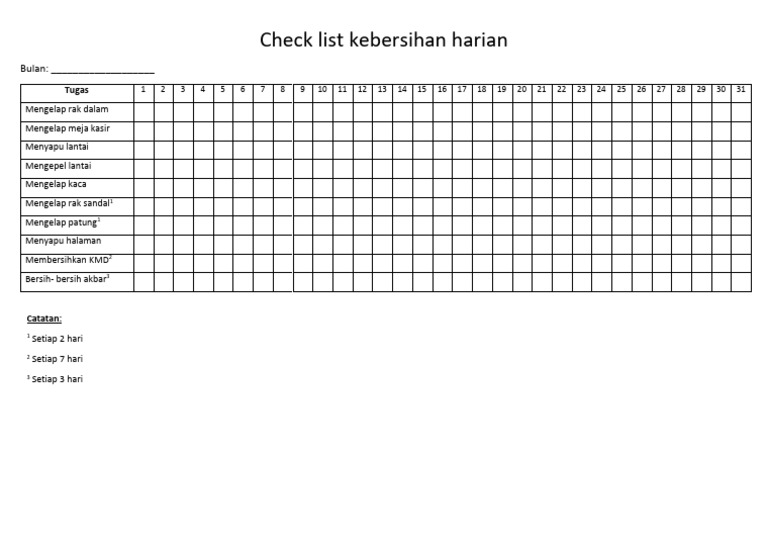 Checklist Kebersihan Harian Lengkap | PDF | Seni