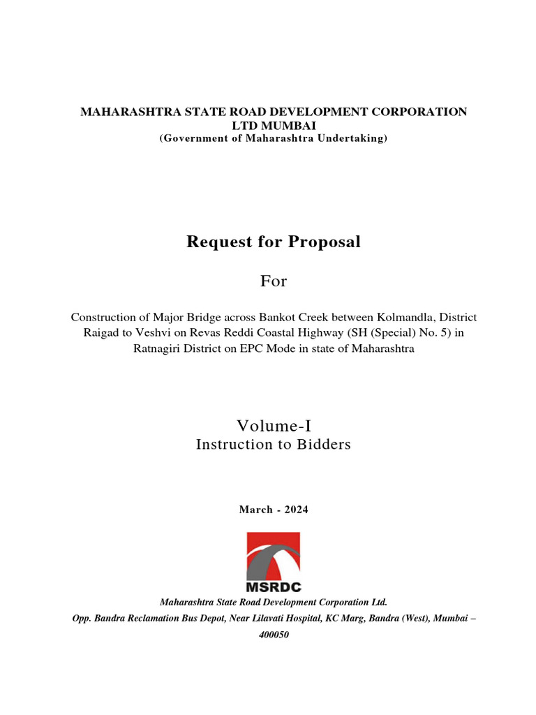 R2 Vol. I RFP-Bankot Bridge | PDF | Request For Proposal