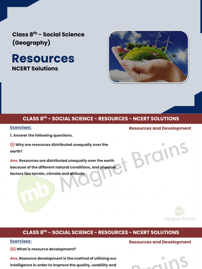 Class 8th - Chapter - Resources - Geography (NCERT Solution) | PDF