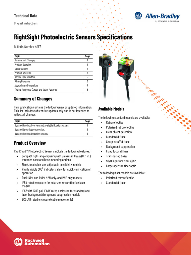 Rightsight Photoelectric Sensors Specifications: Summary of Changes ...