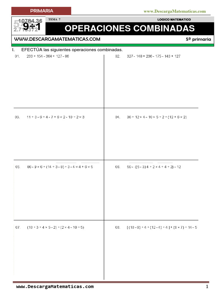 Operaciones Combinadas 5º Primaria | PDF