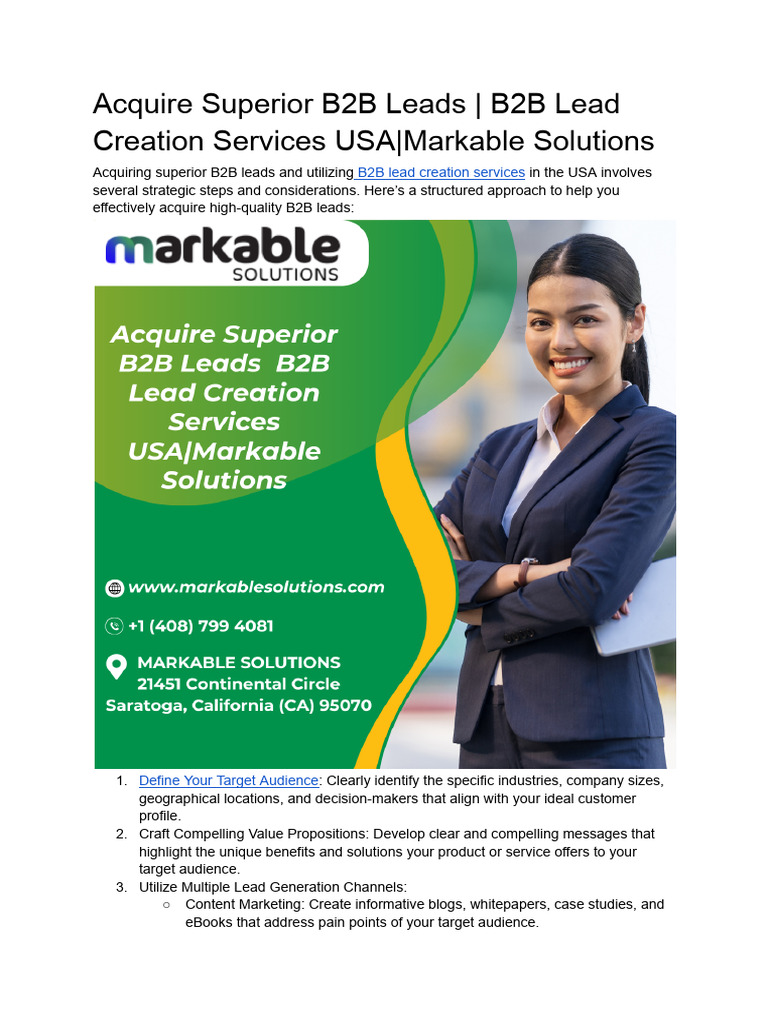 Acquire Superior B2B Leads - B2B Lead Creation Services USA - Markable Solutions | PDF | Target ...