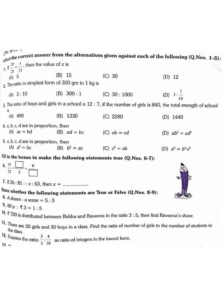Ratio and Proportion Worksheet | PDF