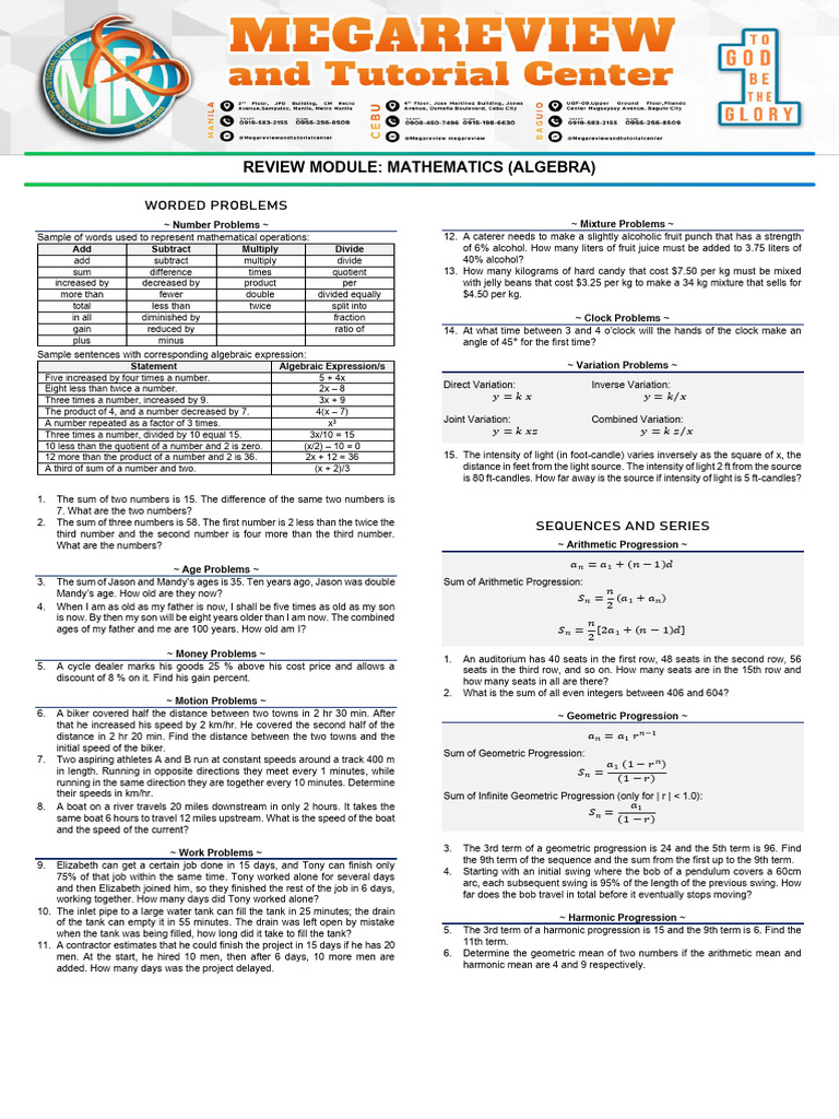 Review Module 01 Algebra Part 2 Pdf Numbers Mathematics