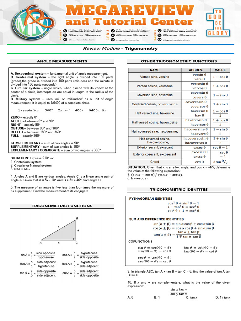 Review Module 02 Trigonometry Part 1 Pdf Angle Trigonometry