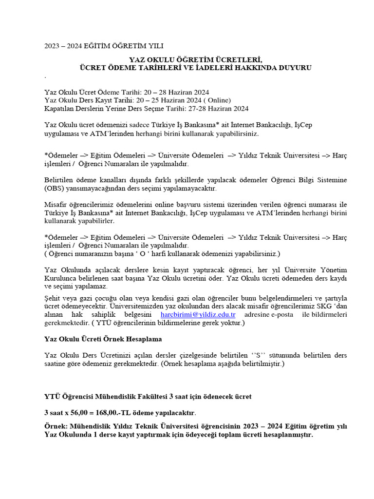 2024 Yaz Okulu Ucretleri HK | PDF