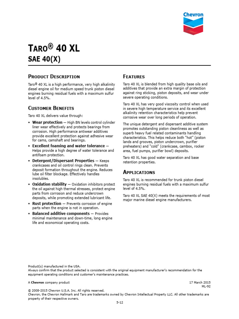 TARO 40 AECC MSDS | PDF | Motor Oil | Mechanical Engineering