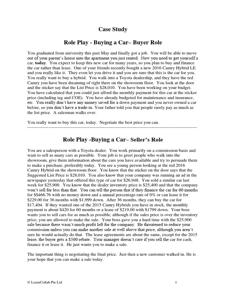 Role Play - Car Sales | PDF | Sales | Negotiation