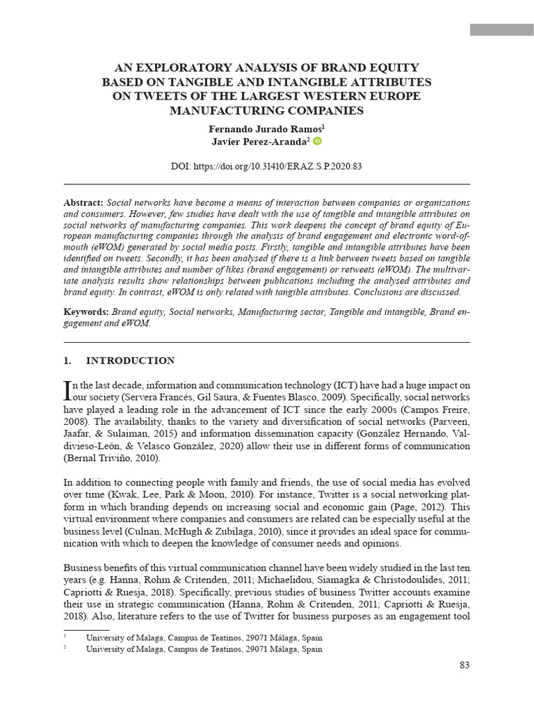 An Exploratory Analysis of Brand Equity Based On Tangible and ...