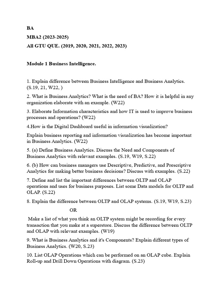 All Gtu Que (2019 To 2023) Ba | PDF | Analytics | Business Intelligence All Gtu Que (2019 To 2023) Ba | PDF | Analytics | Business Intelligence
