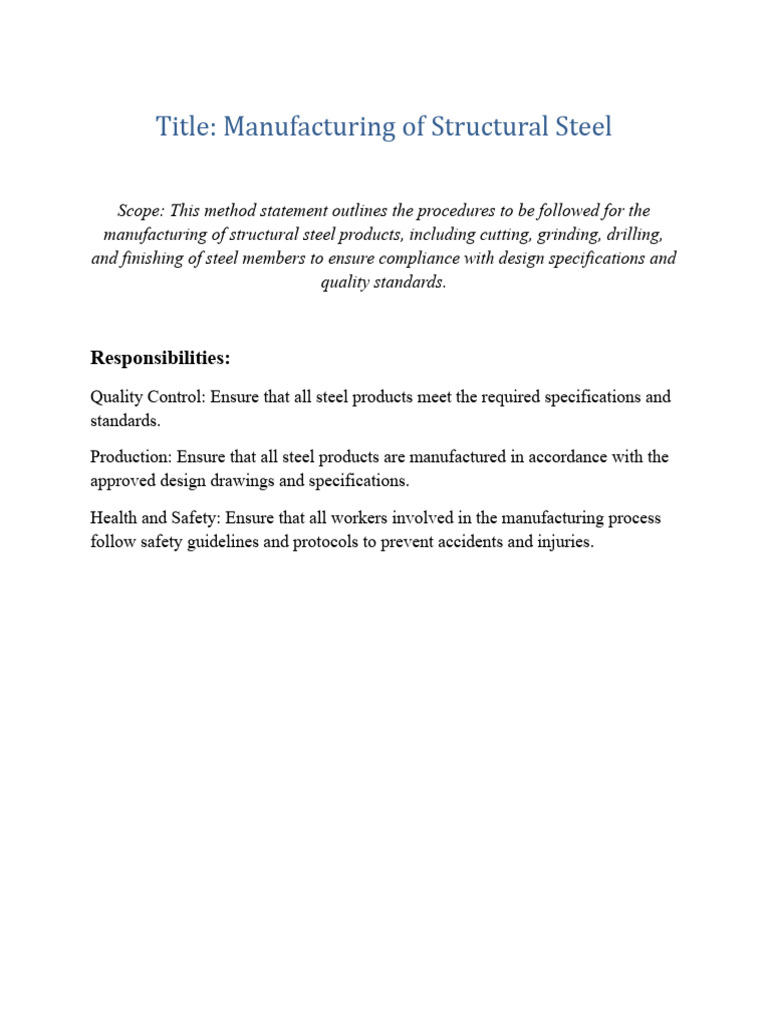 Method of Statement For Structural Steel Manufacturing and Erection ...