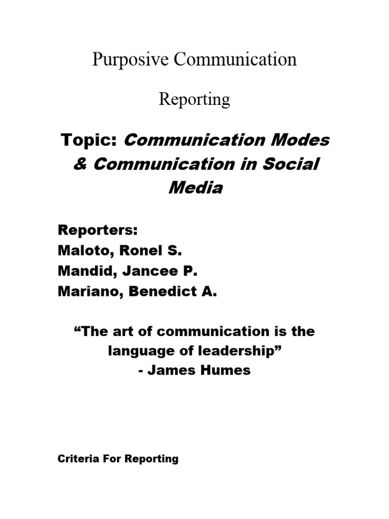 Purposive Communication Report | PDF | Communication | Social Media
