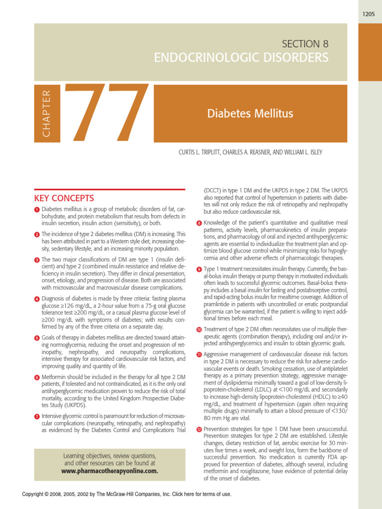 Dipiro Ed 7 Diabetes Melitus | PDF | Diabetes | Prediabetes