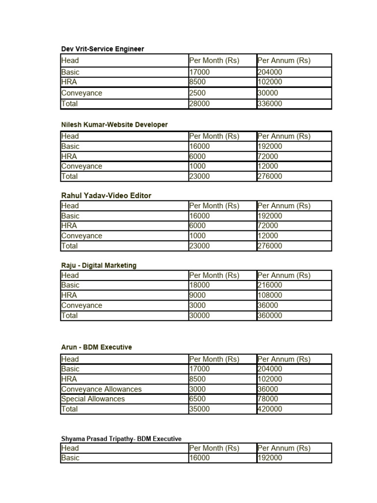 Employee Salary Breakdown by Role | PDF