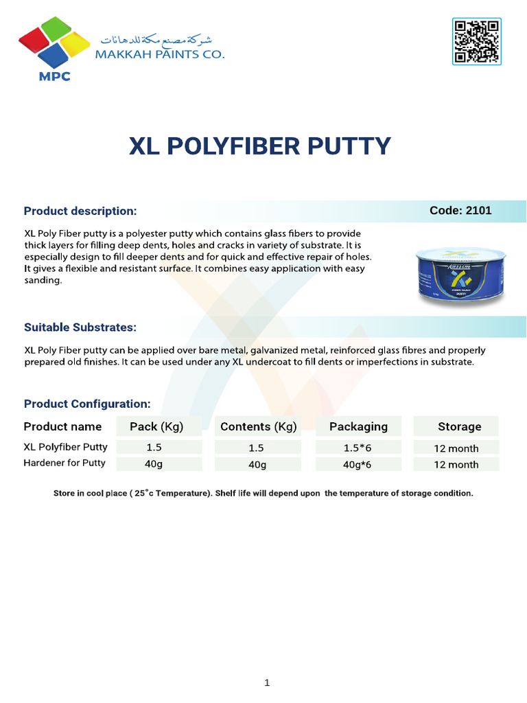 TDS - XL Polyfiber Putty | PDF