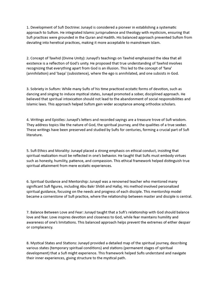 Junayd's contribution - Copy | Download Free PDF | Sufism | Spirituality