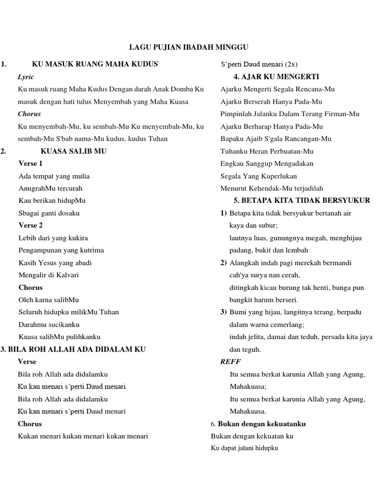 Lagu Pujian untuk Ibadah Minggu | PDF | Agama & Spiritualitas