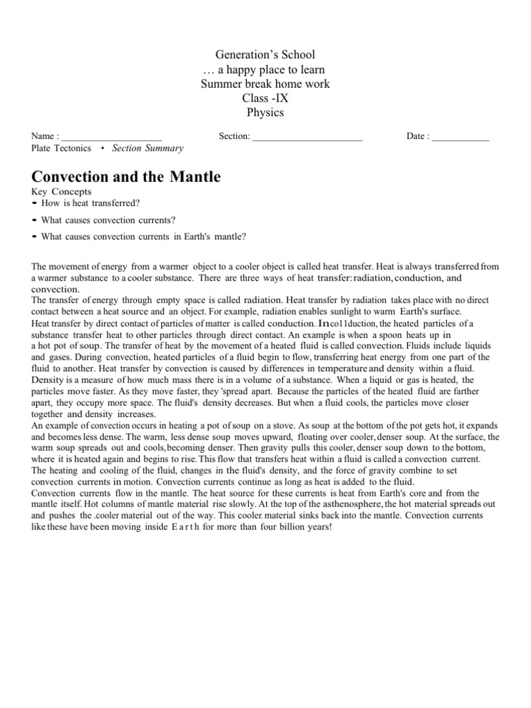 Tectonic Plate Summer Break Homework | PDF | Convection | Heat Transfer