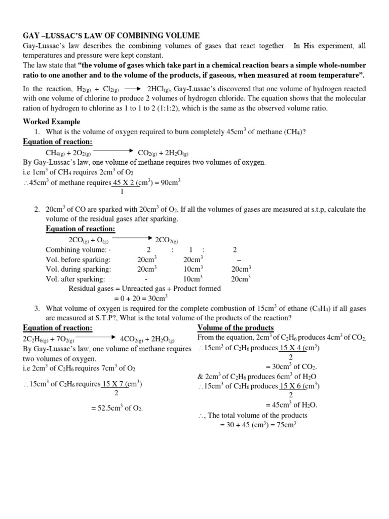Gay-Lussac's Law of Gas Volumes | PDF | Gases | Chemical Substances