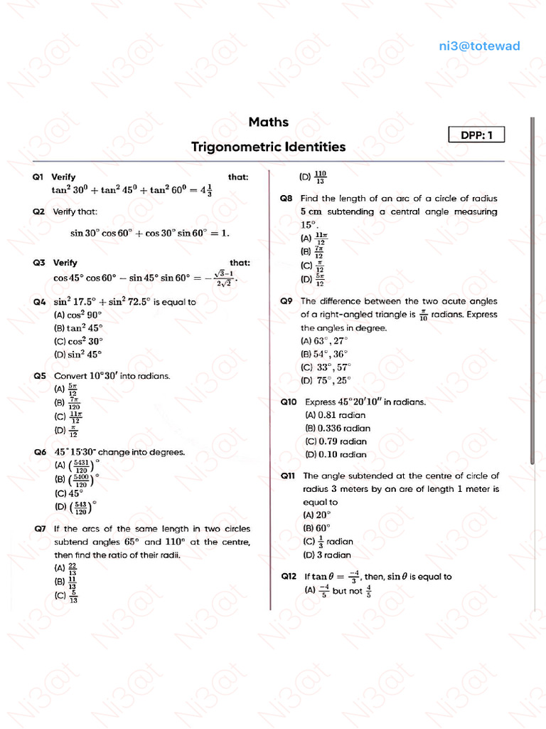 Trigonometry DPP - 1 | PDF