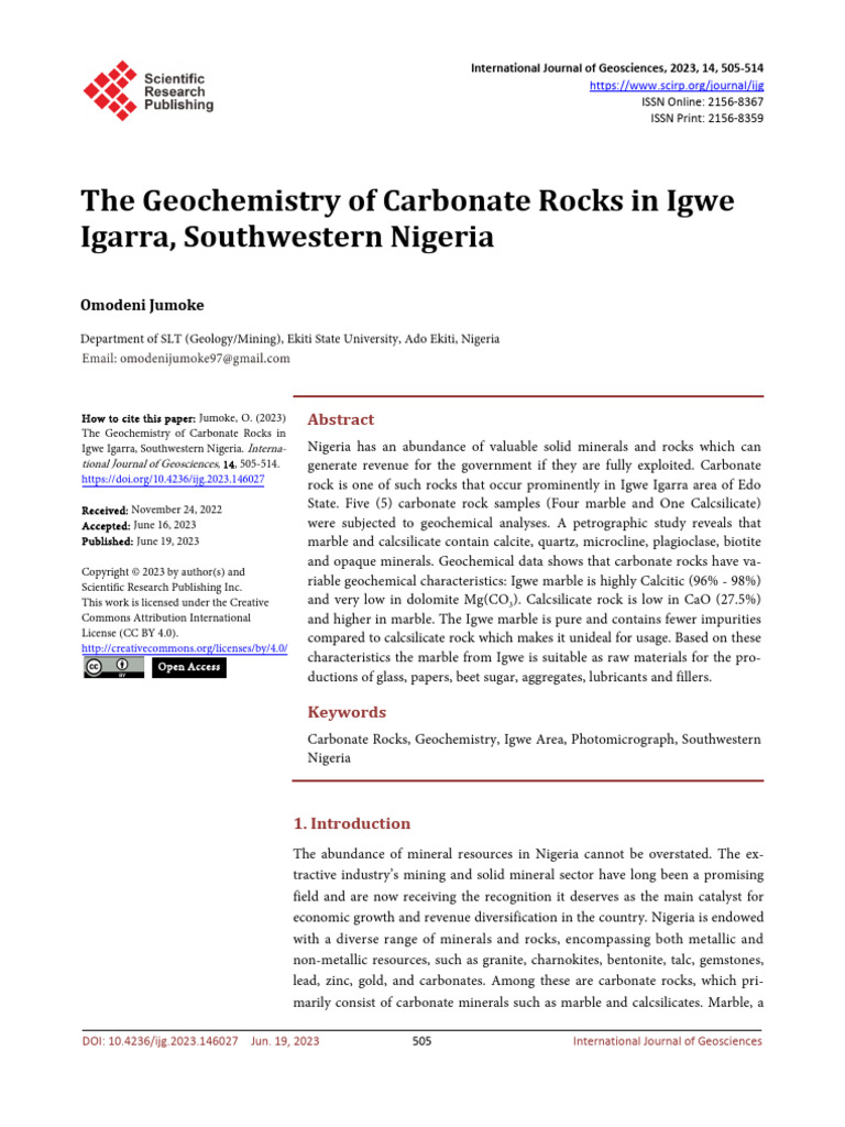 The Geochemistry of Carbonate Rocks in Igwe Igarra | PDF | Marble ...