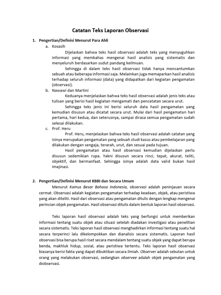 Catatan Teks Laporan Observasi | PDF | Kajian Bahasa Asing | Sains & Matematika