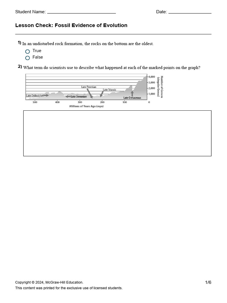 Lesson Check - Fossil Evidence of Evolution | PDF | Fossil | Evolution