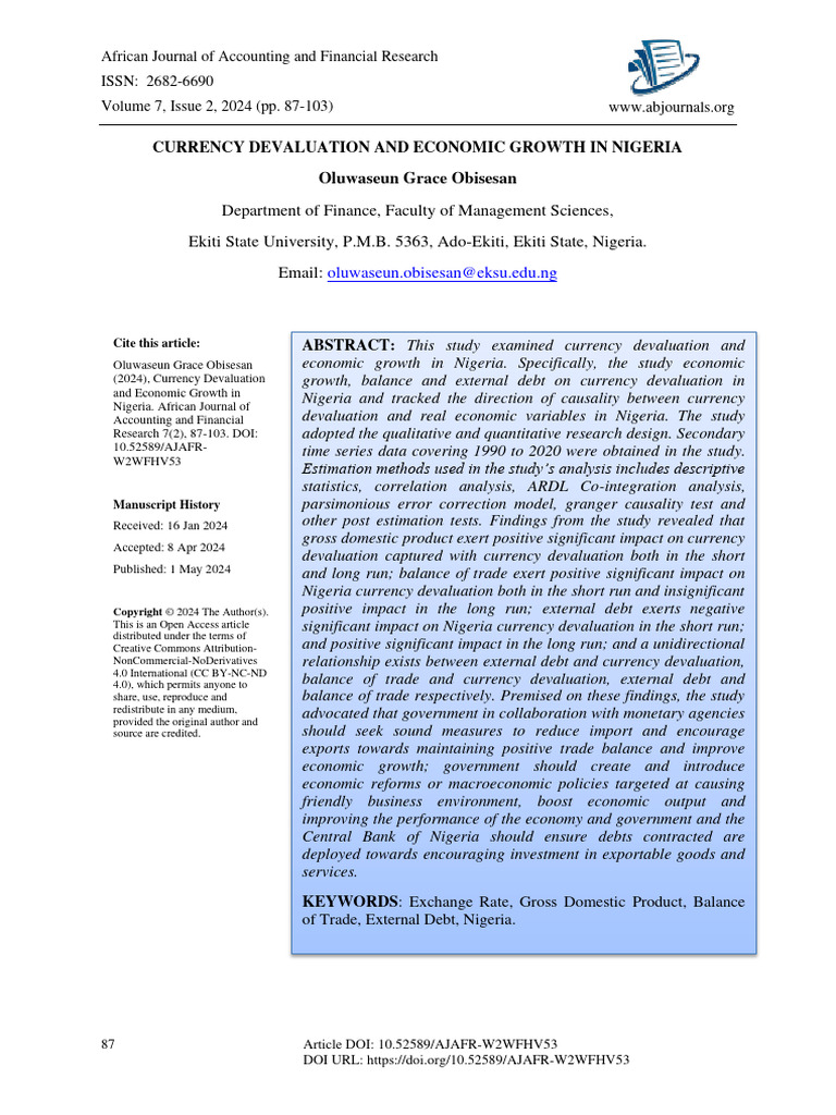 Currency Devaluation and Economic Growth in Nigeri | PDF | Devaluation | Inflation