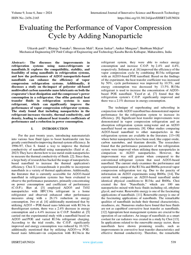 Evaluating The Performance of Vapor Compression Cycle by Adding Nanoparticle | Download Free PDF ...