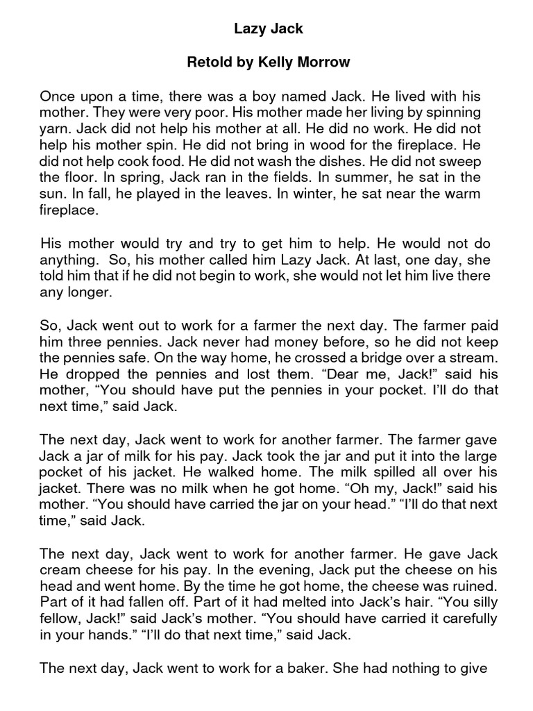 Lazy Jack Story | PDF | Laughter