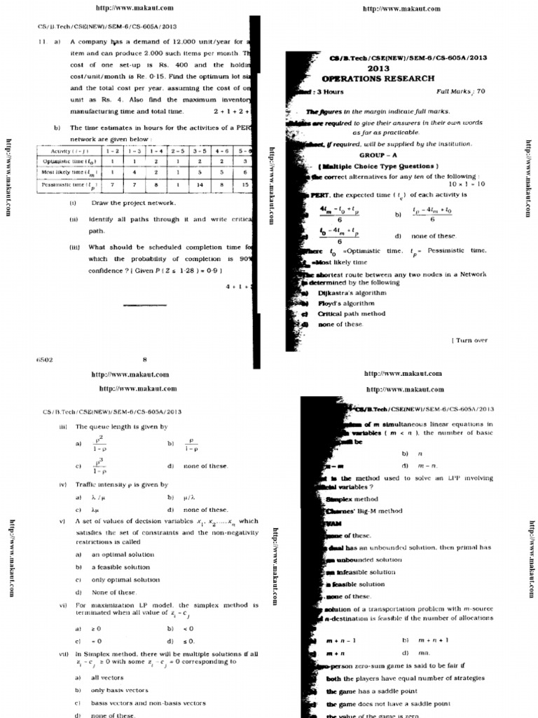 Btech Cse 6 Sem Operations Research 2013 | PDF
