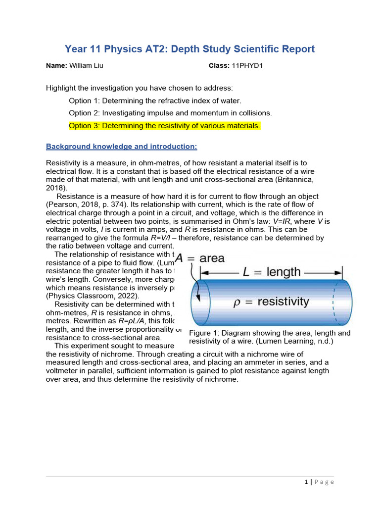 Physics AT2 Report Scaffold 2024-1 | PDF | Electrical Resistance And ...