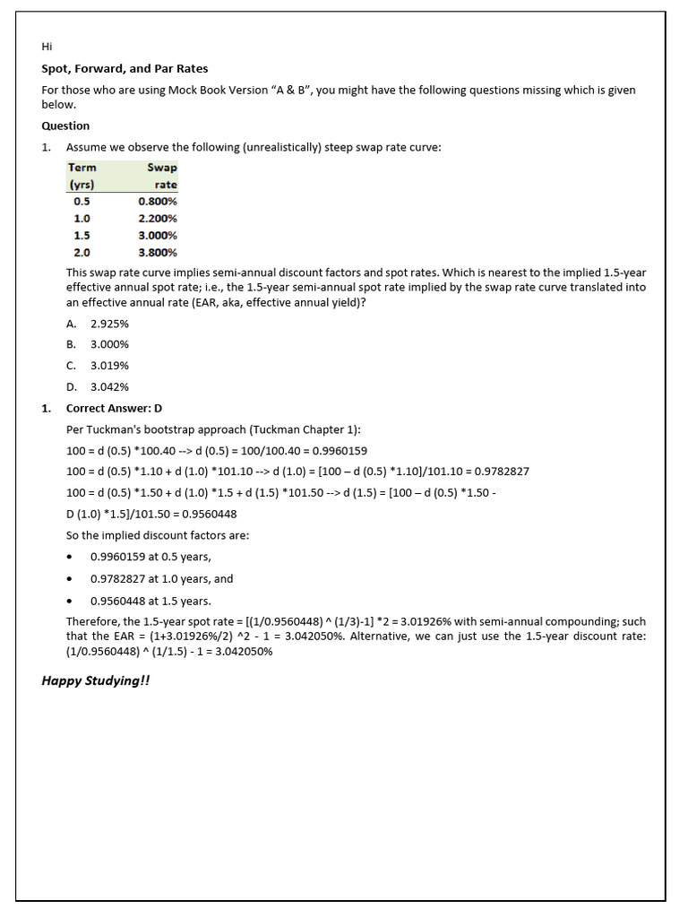 Spot, Forward, and Par Rates | PDF | Finance & Money Management ...