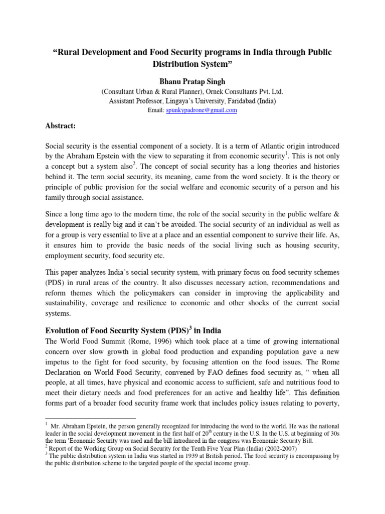 “Rural Development and Food Security programs in India through Public Distribution System ...
