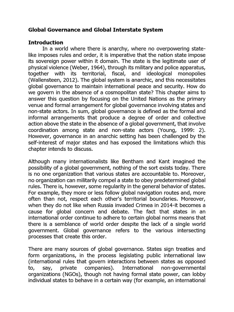 Global Governance and Global Interstate System | PDF | Responsibility ...
