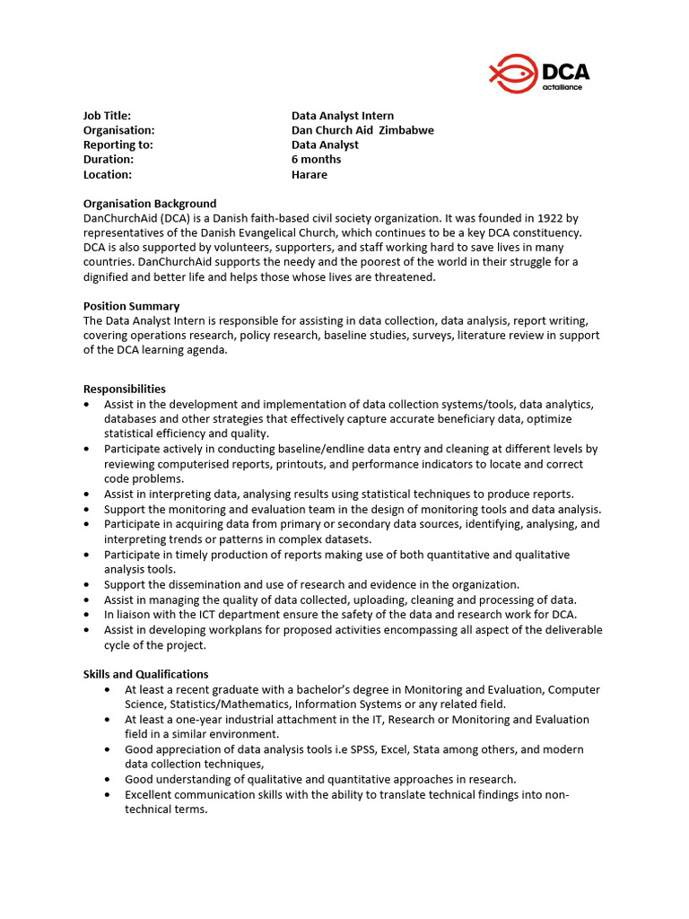 Data Analyst Intern Advert June 2024 PDF Data Analysis Data