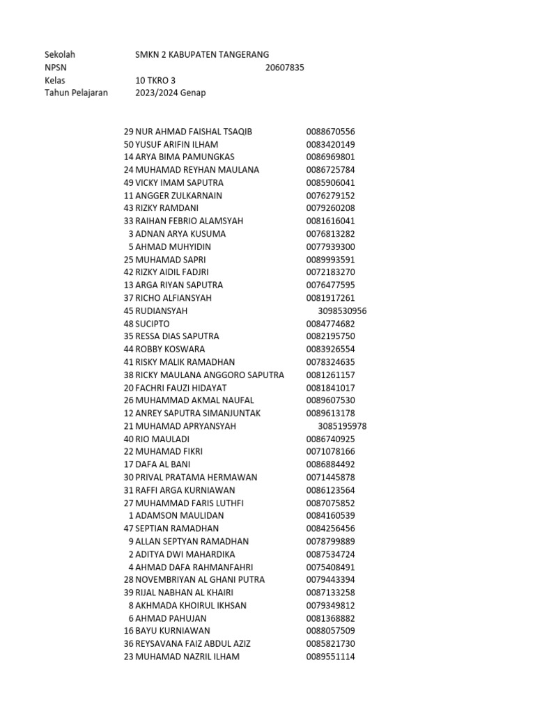 Leger-Nilai-Akhir-Kelas-10-TKRO-3 Fix | PDF