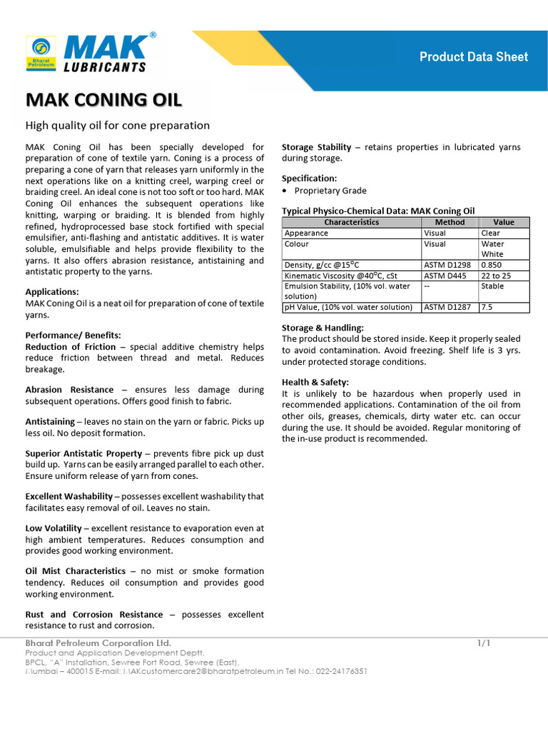 MAK Coning Oil | PDF | Yarn | Textiles