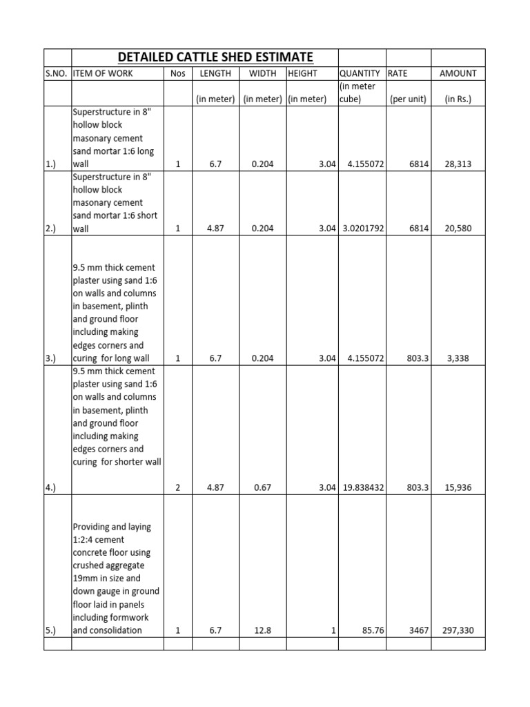 Cattle Shed Estimate (1) | PDF