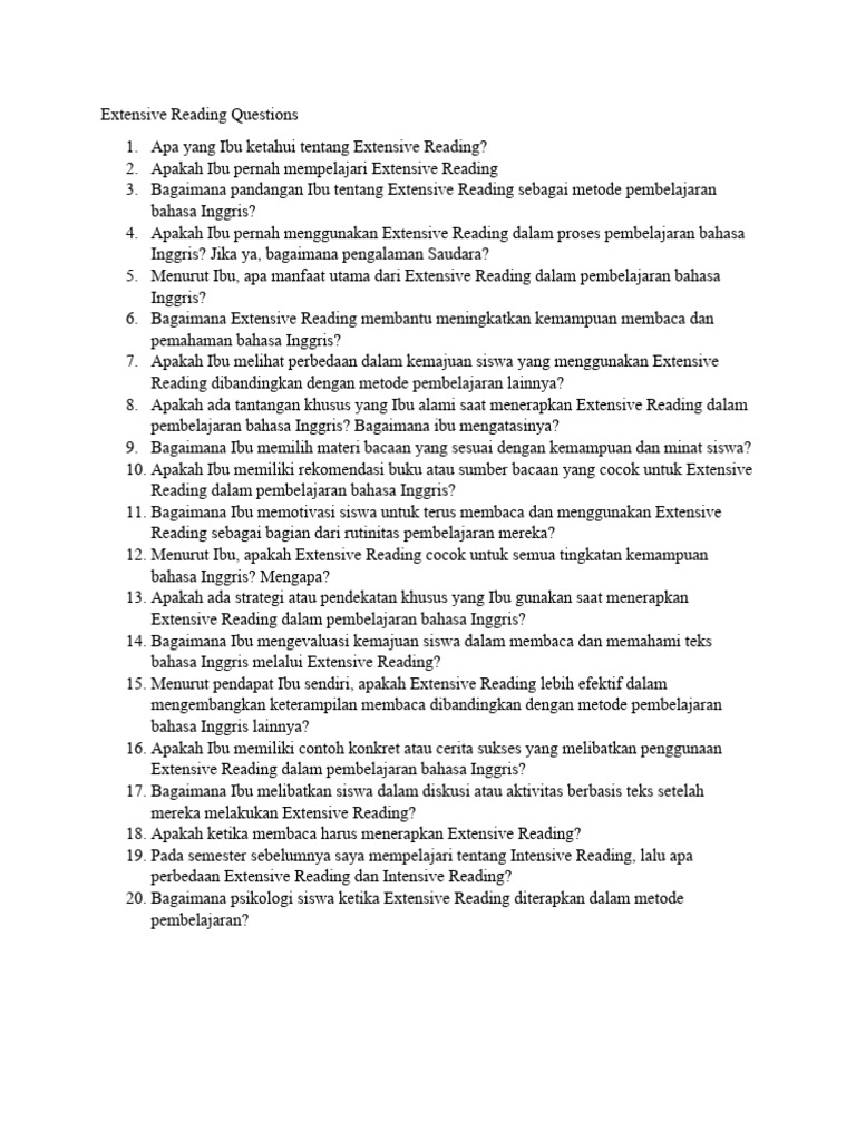 Extensive Reading Questions | PDF